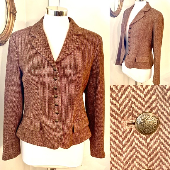 Chaps | Jackets & Coats | Vintage Chaps Houndstooth Wool Blazer Brass Crest Buttons Academia ...